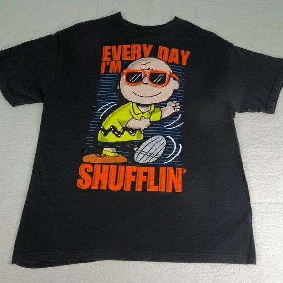Peanuts | Shirts | Peanuts Every Day Im Shufflin Black Tshirt Lg | Poshmark